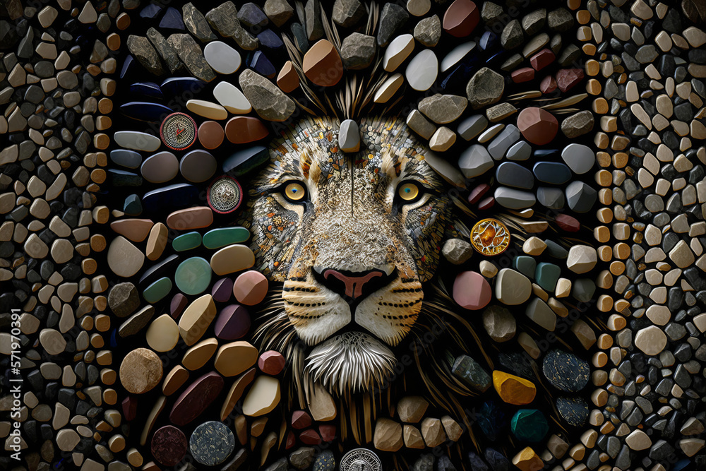 Illustration Stock Majestic lion with African and wild components for ...