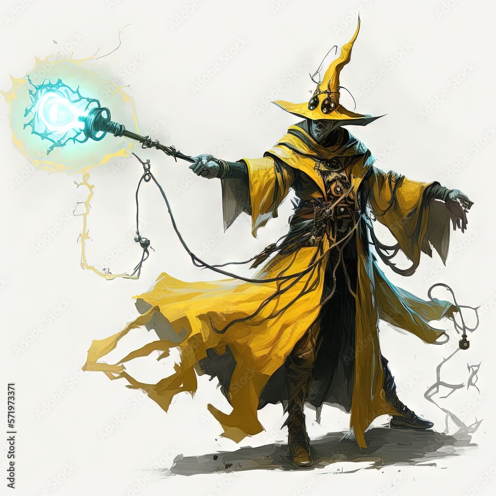 Fantasy RPG Electric Mage drawing, white background, created with ...