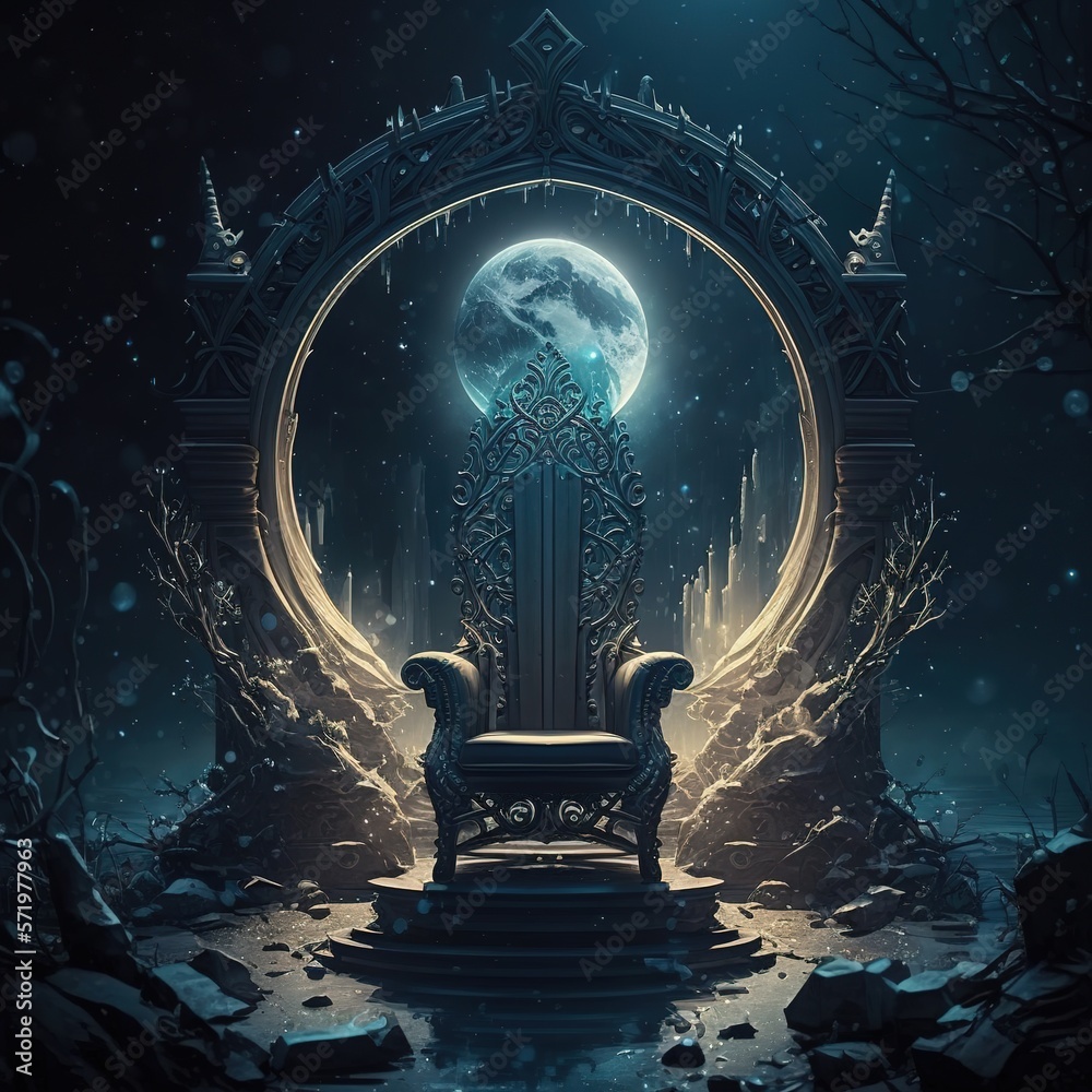 Medieval iron throne of kings made of weapons: swords, daggers, spears ...