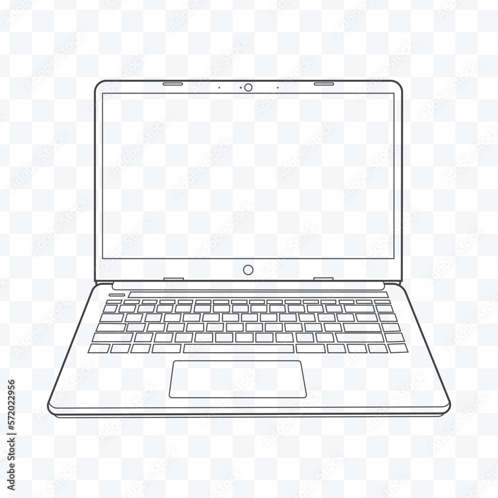 Outline vector illustration for laptop. Isolated on transparent ...