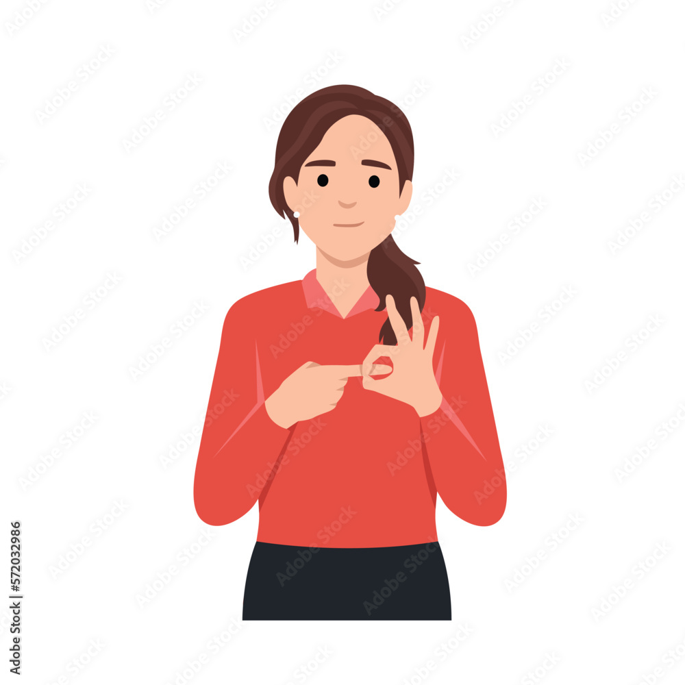 Young Woman Simulating Sex And Doing Penetration Gesture Flat Vector Illustration Isolated On