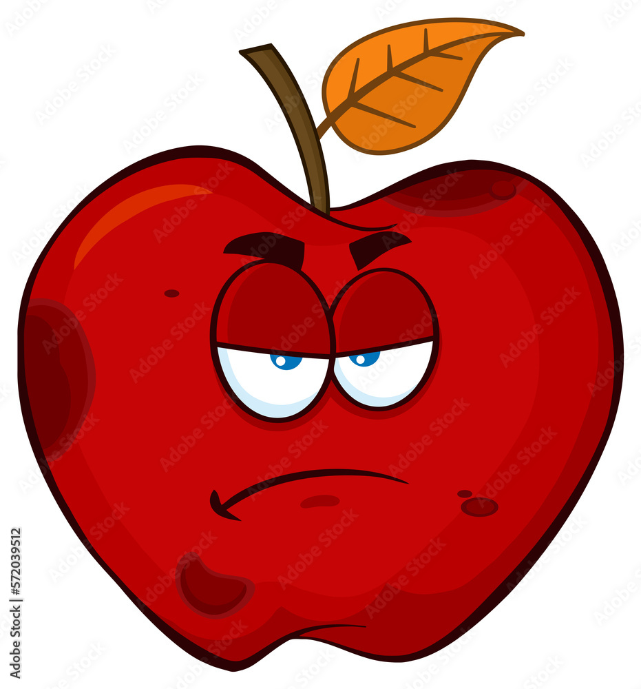Grumpy Rotten Red Apple Fruit Cartoon Mascot Character. Hand Drawn ...