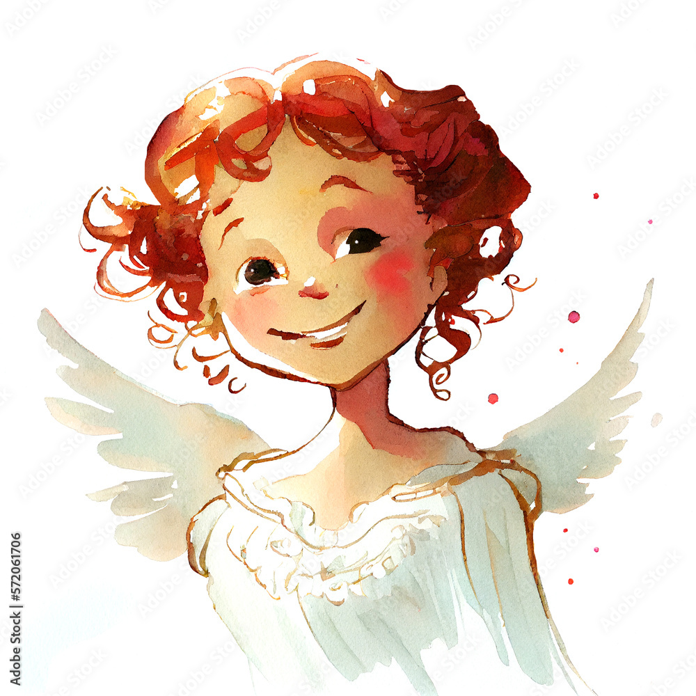 Cute ginger girl. Adorable baby angel art. Watercolor illustration ...