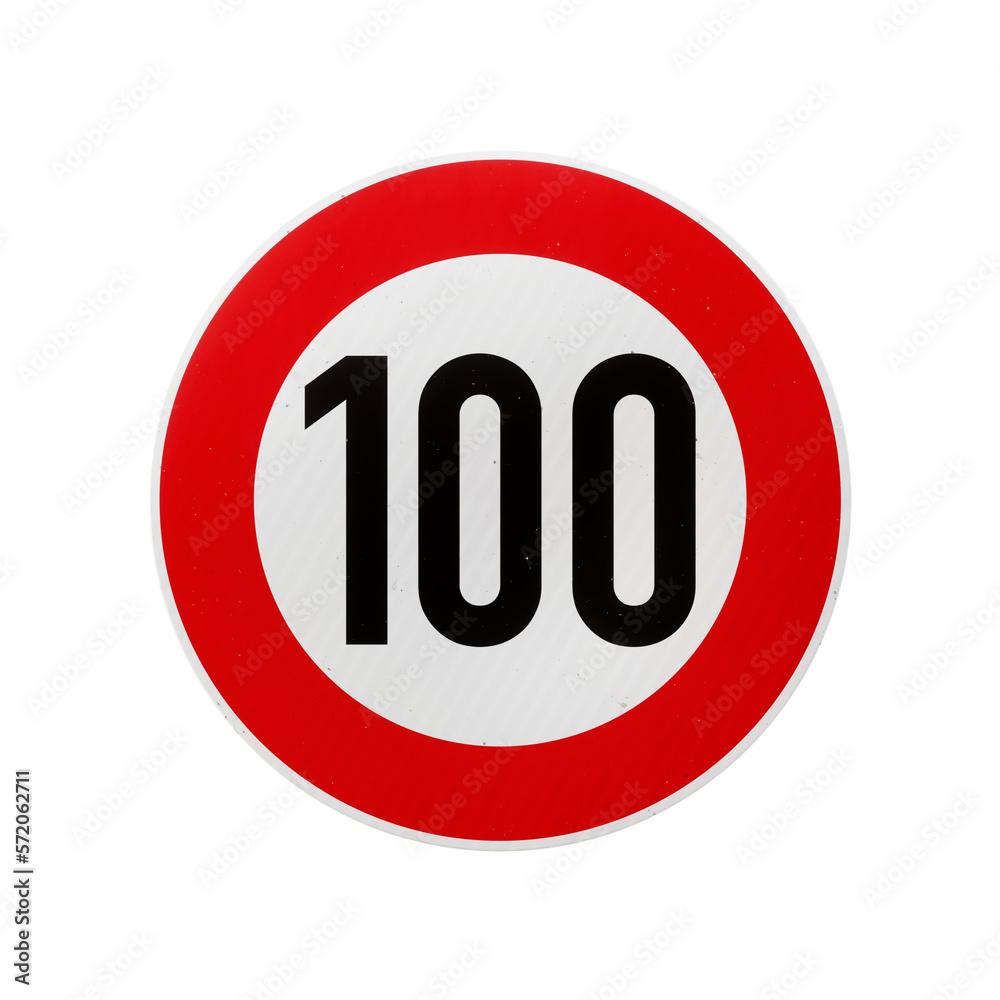 100 km/h European speed limit road sign isolated on transparent ...