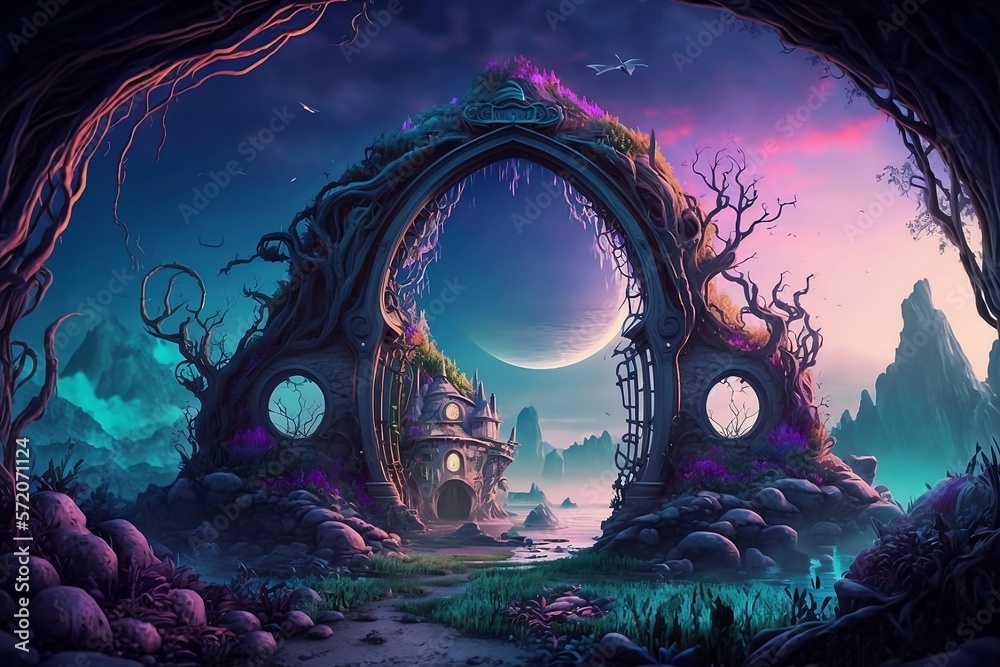 Fantasy world, vivid, colorful, epic design background - Generative AI ...