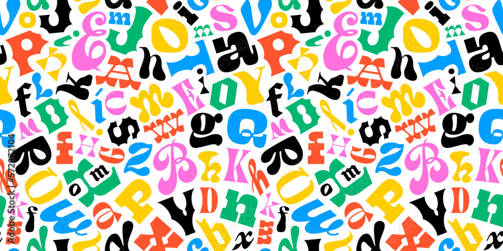 Colorful retro typography letter seamless pattern in abstract art style ...