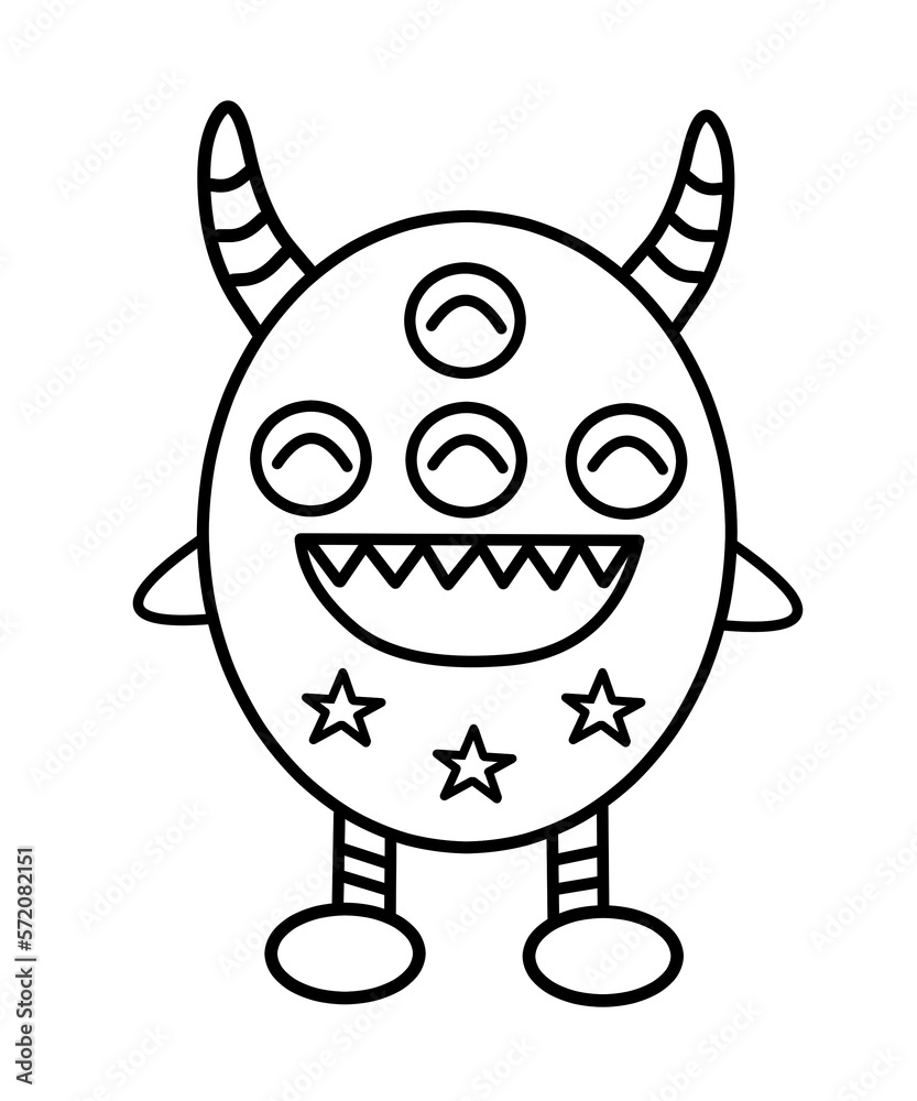 Monster Coloring page. Colorless funny cartoon alien. Preschool ...
