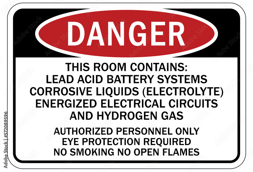 Hydrogen chemical warning sign and labels this room contains lead acid ...