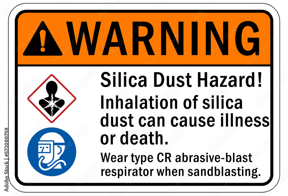 Silica dust hazard chemical warning sign and labels inhalation of ...