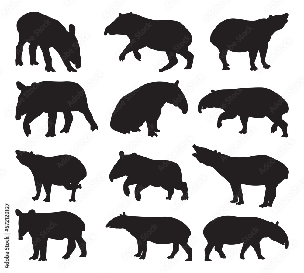Set tapir silhouette vector illustration. Stock Vector | Adobe Stock
