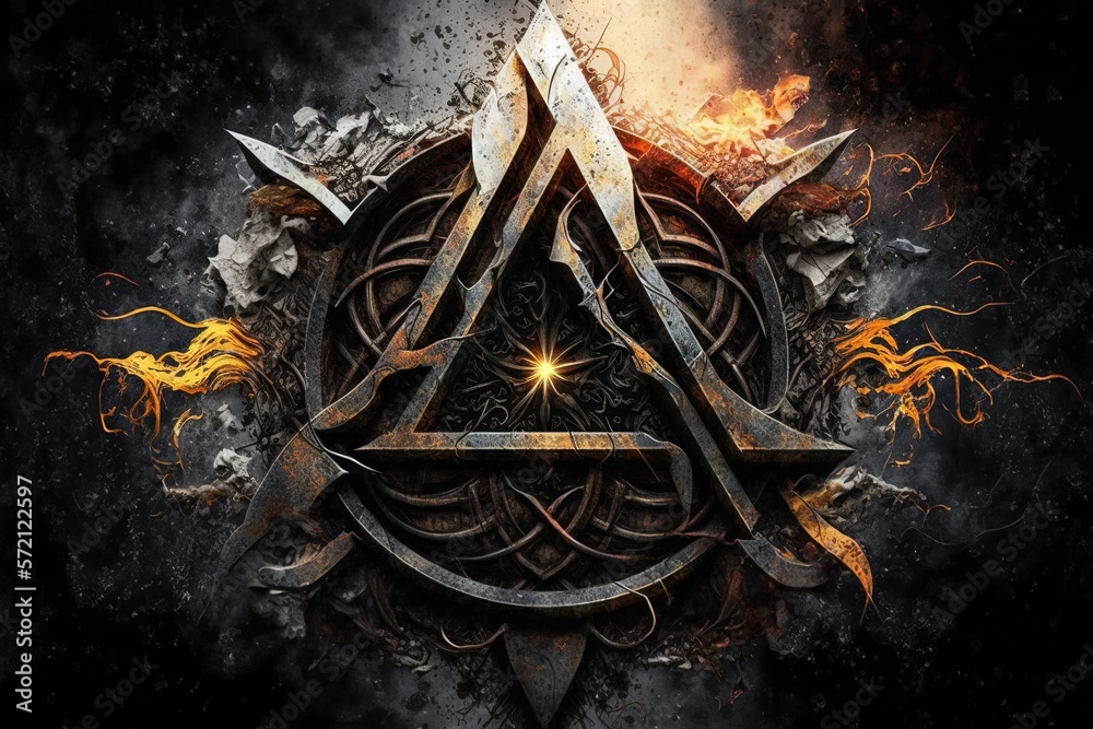 Ilustración de Stock Generative AI arcane symbol with effect of fire ...