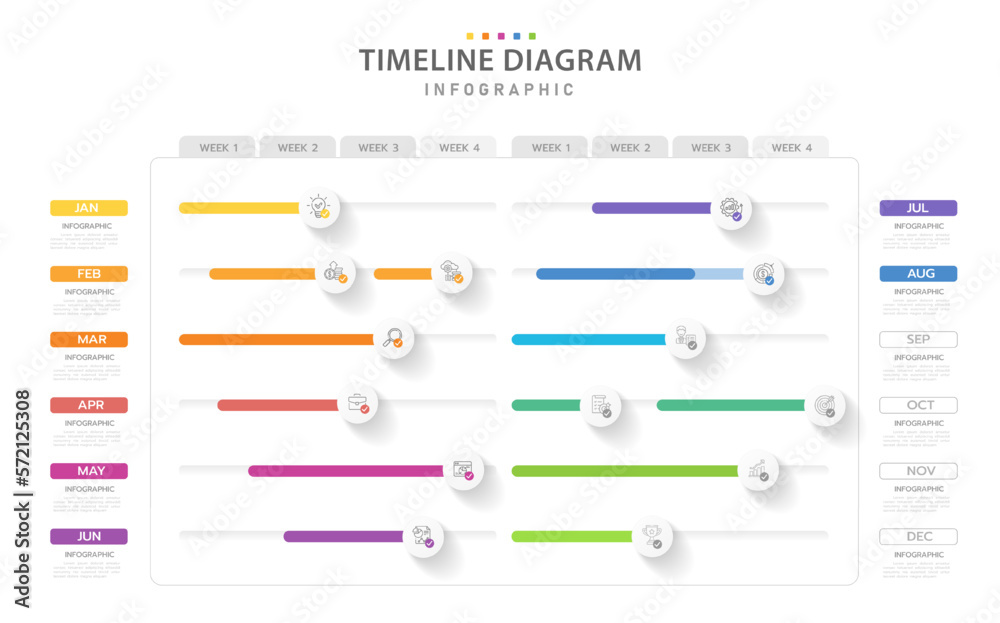 Infographic template for business. 12 Months Modern Timeline diagram ...