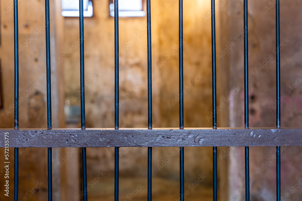 Old prison with bars locked up, Prisoner steel cage, Prison cell with ...