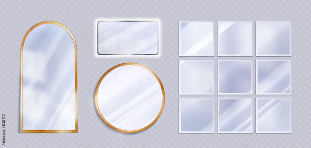 Realistic set of different mirrors png isolated on transparent ...