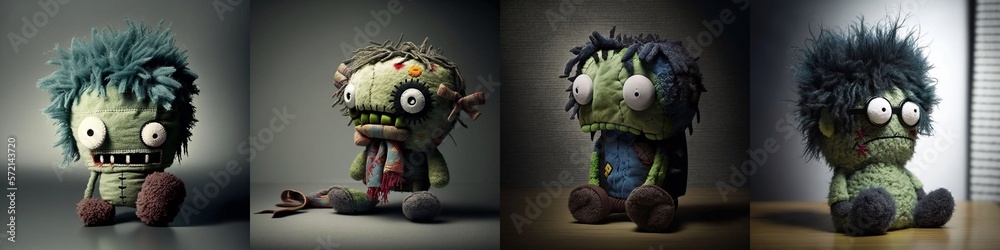 Storybook Folk Art Style Illustration of Cute Zombie Stuffies. Kawaii ...