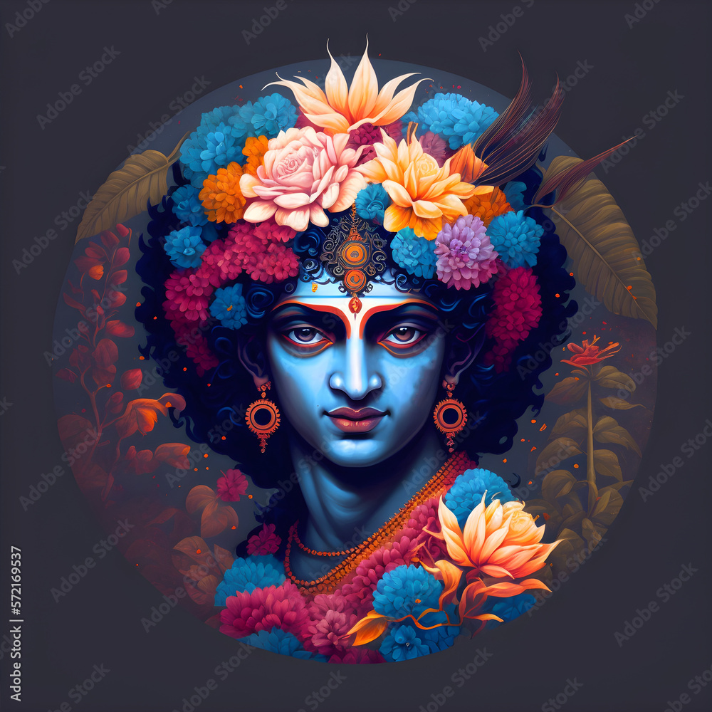 Hindu God Shree Krishna Painting (symbol of Devine Love). Lord Krishna ...