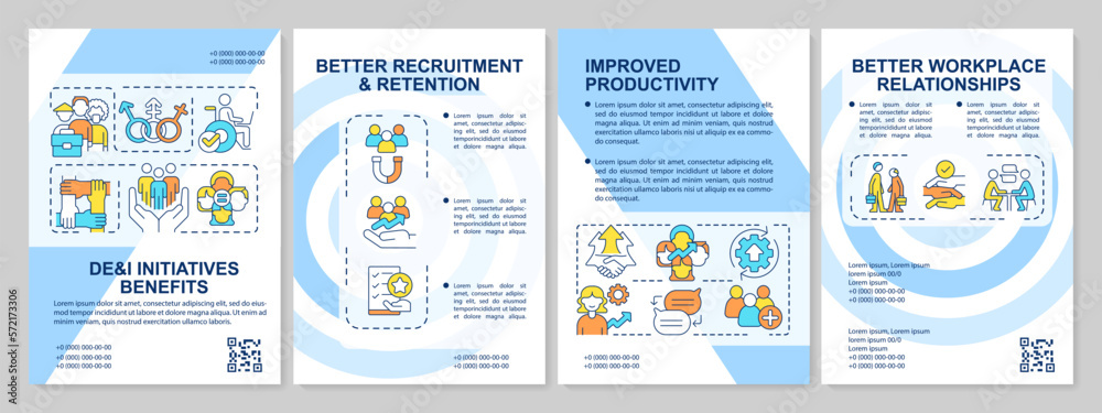 DEI initiatives benefits blue brochure template. Leaflet design with ...