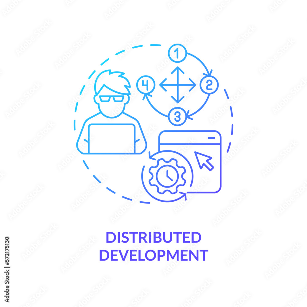 Distributed development blue gradient concept icon. Remote access ...