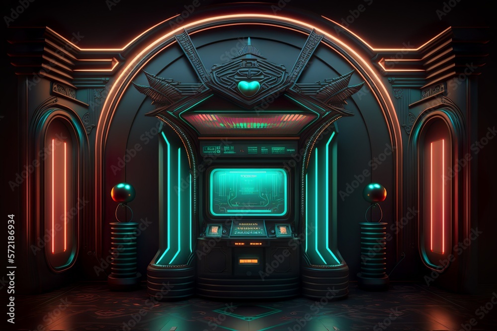 Vintage victorian style sci-fi futuristic art deco theater stage arcade ...