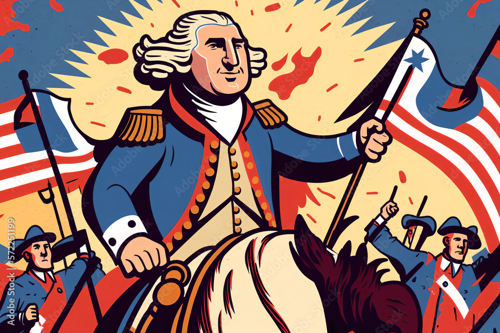 A colorful, whimsical cartoon illustration of George Washington ...