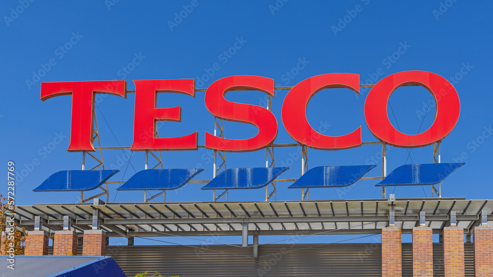 Tesco Supermarket Sign Stock Photo | Adobe Stock
