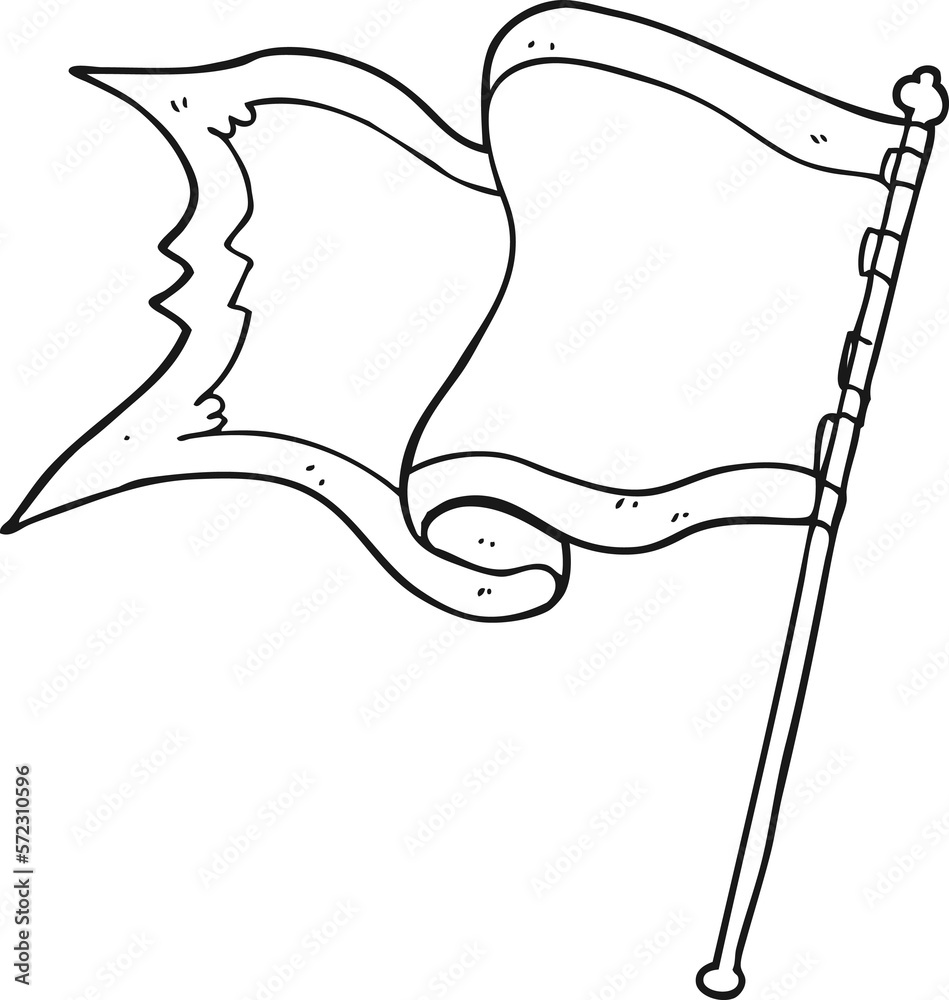 black and white cartoon flag blowing in wind Stock Illustration | Adobe ...
