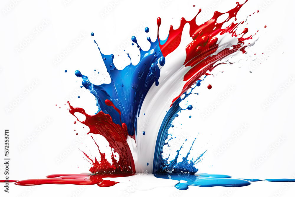 Red, White and Blue Liquid Paint Splash on a White Background ...