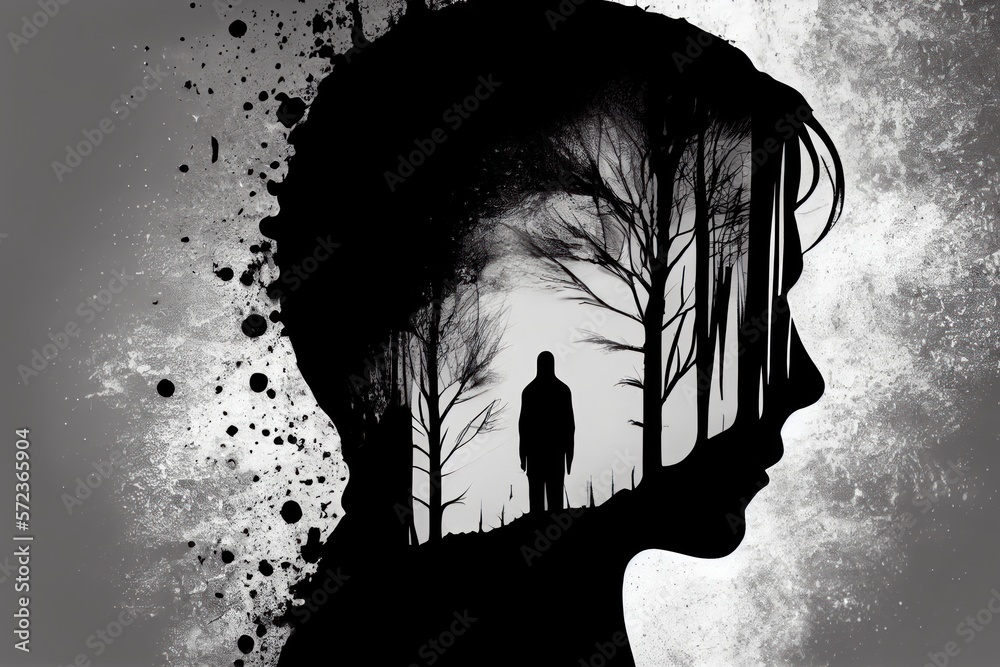 Mental health, depression, sadness, loneliness creative abstract ...