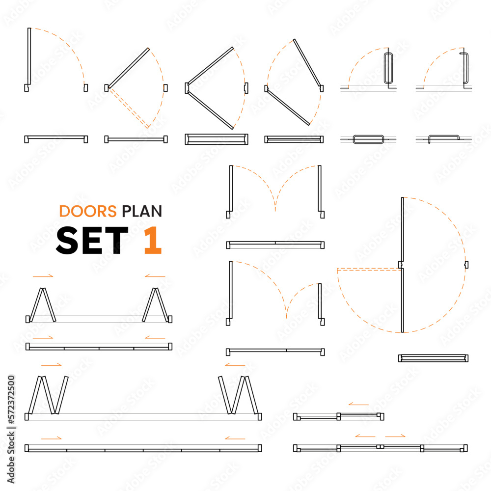 Architectural Drawing Doors Set 1 Stock Vector | Adobe Stock