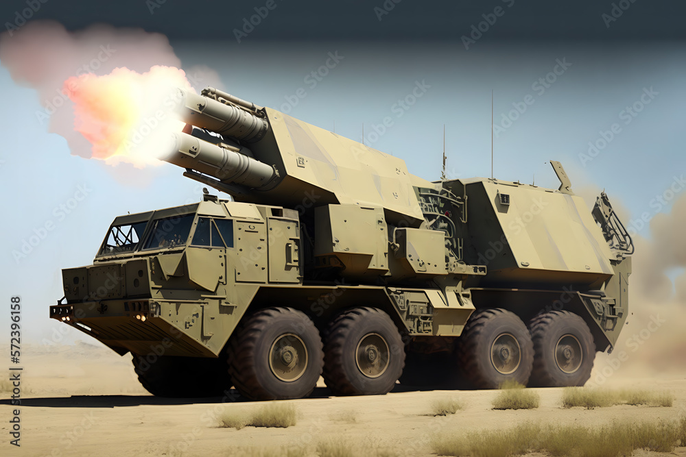 Heavy Mobile rocket artillery system or Air defense military truck ...