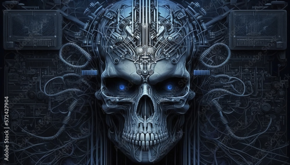 artificial intelligence, electronic circuit board with alien skull ...