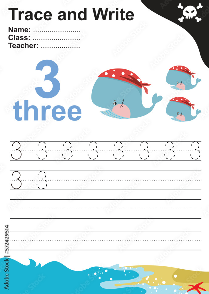 Trace and write number for children. Exercise for children to recognize ...
