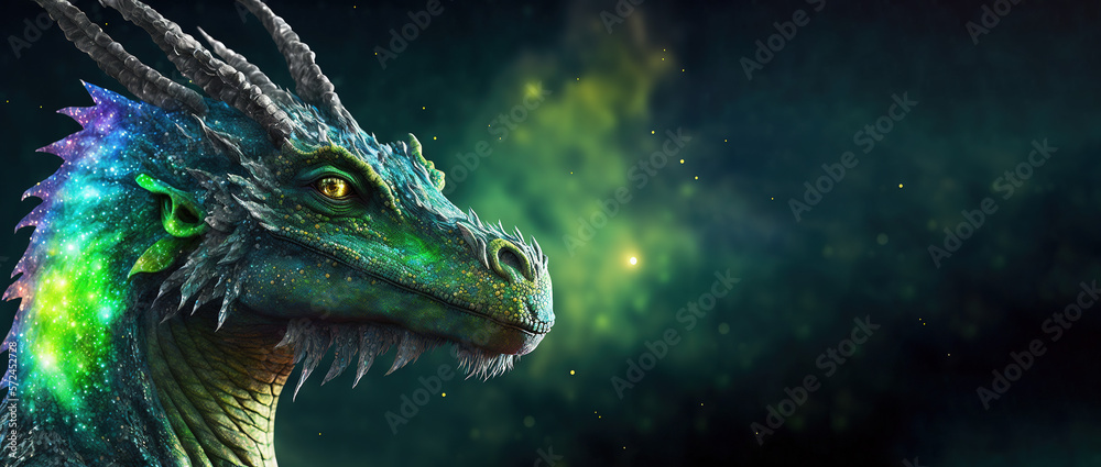 Dragon rainbow hues, celestial background, friendly dragon, esoteric ...