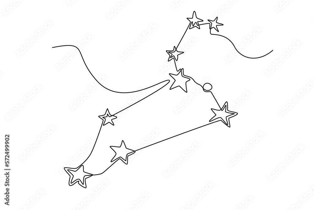 Continuous one line drawing astrological sign. Outer space concept ...