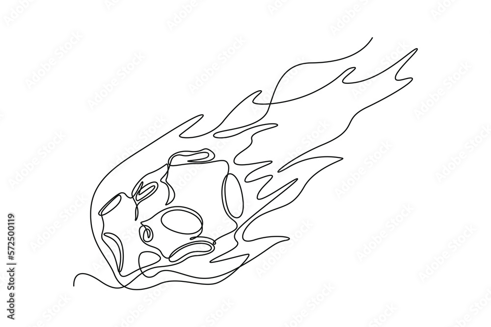 Continuous one line drawing falling meteor. Outer space concept. Single ...