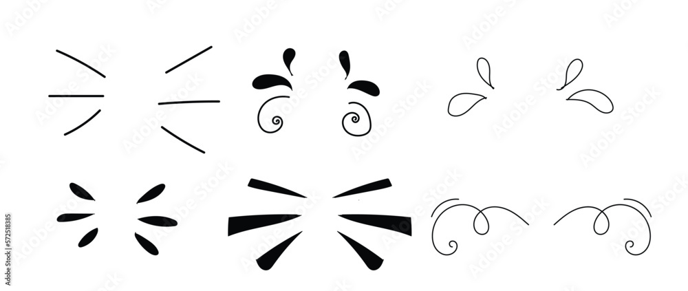 Vector set of hand-drawn cartoony expression sign doodle, curve ...