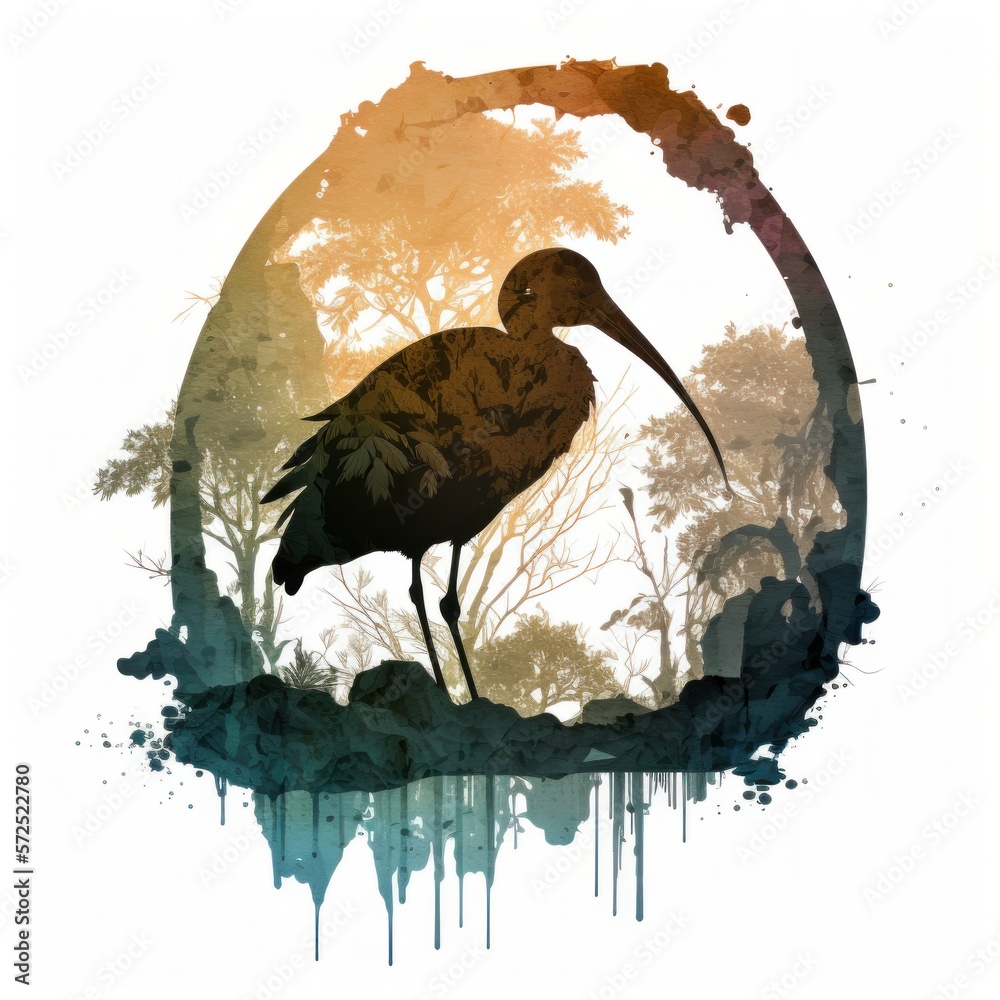 Cool and Beautiful Double Exposure Silhouette Ibis Animal in Natural ...