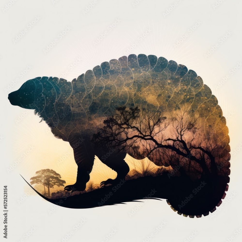 Cool and Beautiful Double Exposure Silhouette Pangolin Animal in ...