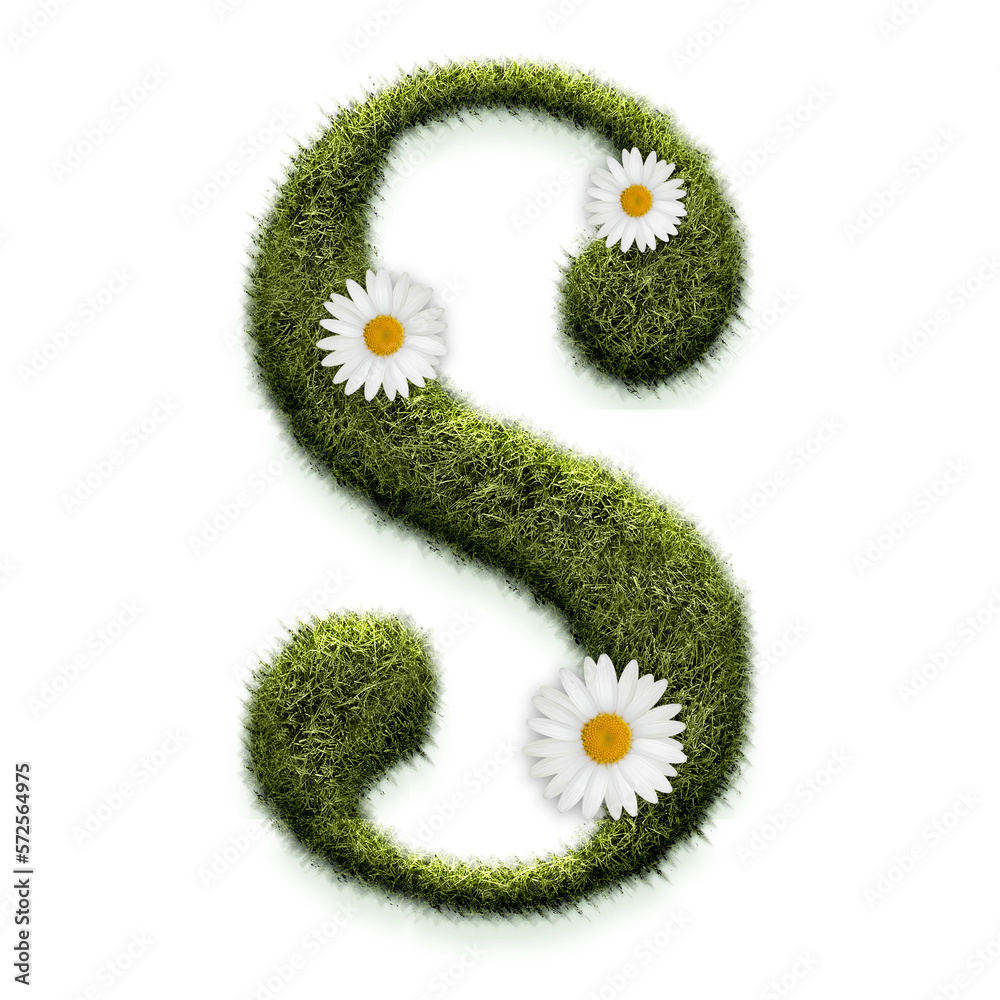 Spring Grass Flower alphabet uppercase letters with realistic grass ...