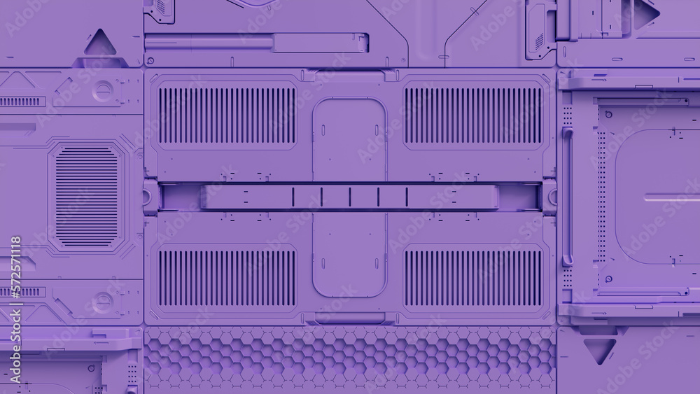 Sci-Fi Wallpaper with Purple, Innovative Tech Panels. 3D Render. Stock Illustration | Adobe Stock