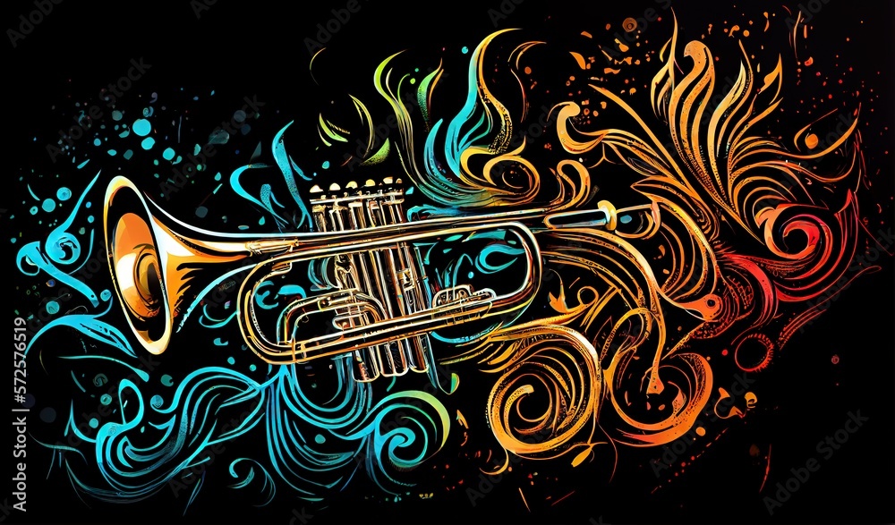 Trumpet. Music graphite poster, background, wallpaper. Printable ...