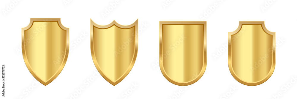 Gold shield set, realistic isolated golden trophy, 3d luxury safety ...