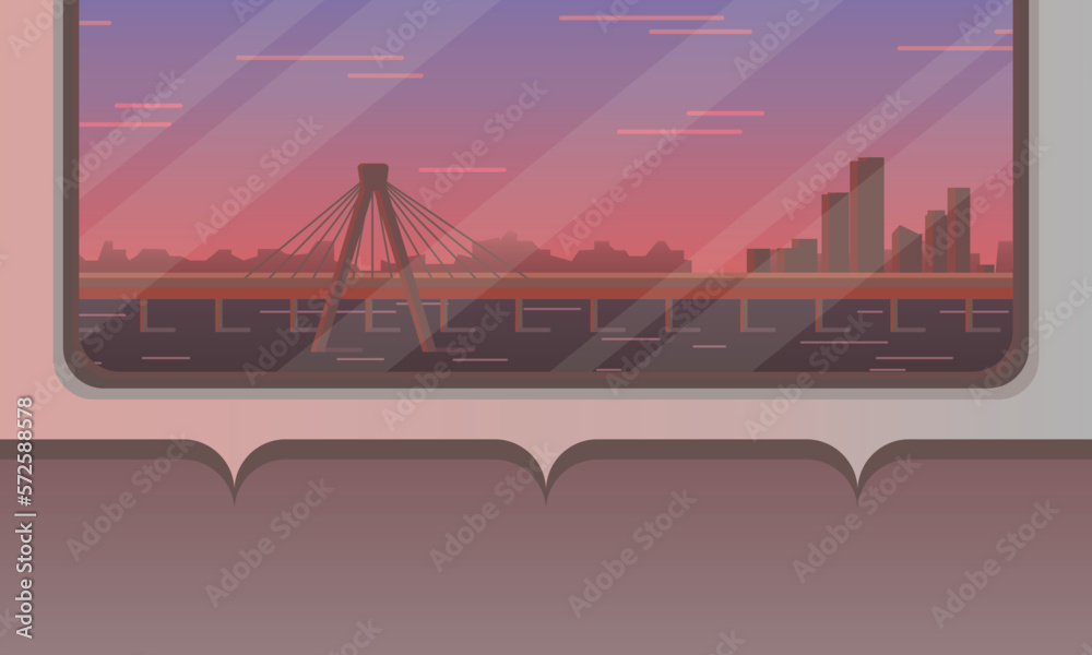 inside the subway, scenery outside the window, south korea han river ...