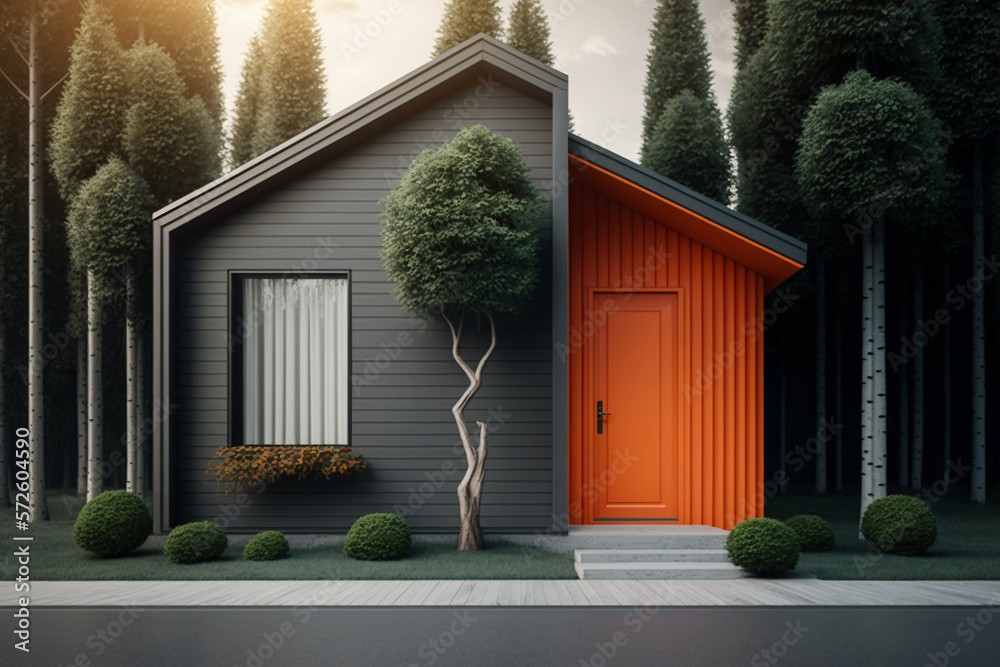 the exterior of a simple cute modern house from the front emphasizes ...