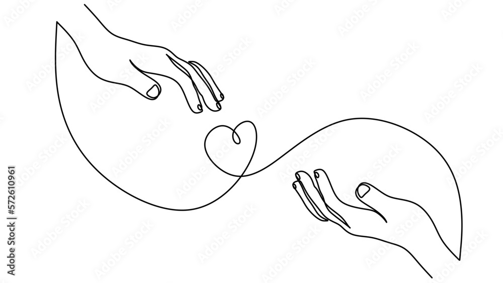 One continuous single line drawing of hand give love isolated on white ...