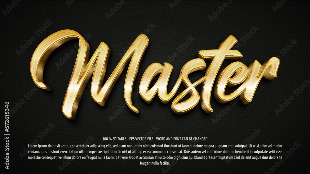 Golden master 3d editable text effect Stock Vector | Adobe Stock