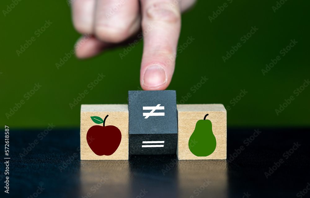Symbol for the phrase that you can't compare apples with pears. Hand ...