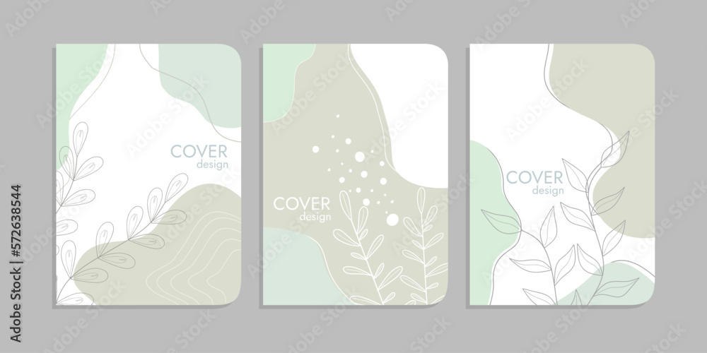 set of book cover designs with hand drawn floral decorations. abstract ...