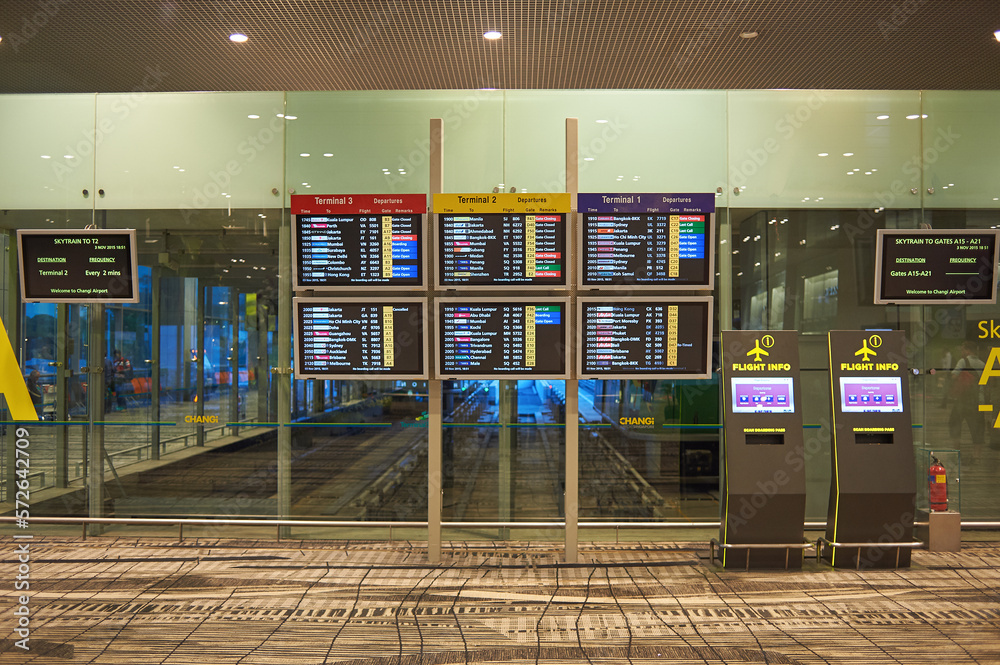 SINGAPORE - CIRCA NOVEMBER, 2015: flight information display system ...