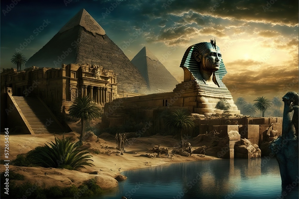 Ilustración de Stock Generative ai the great pyramids and the Sphinx in ...